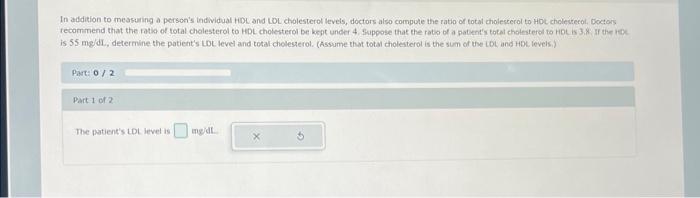 Solved In addition to messuring a person's individual HDL | Chegg.com