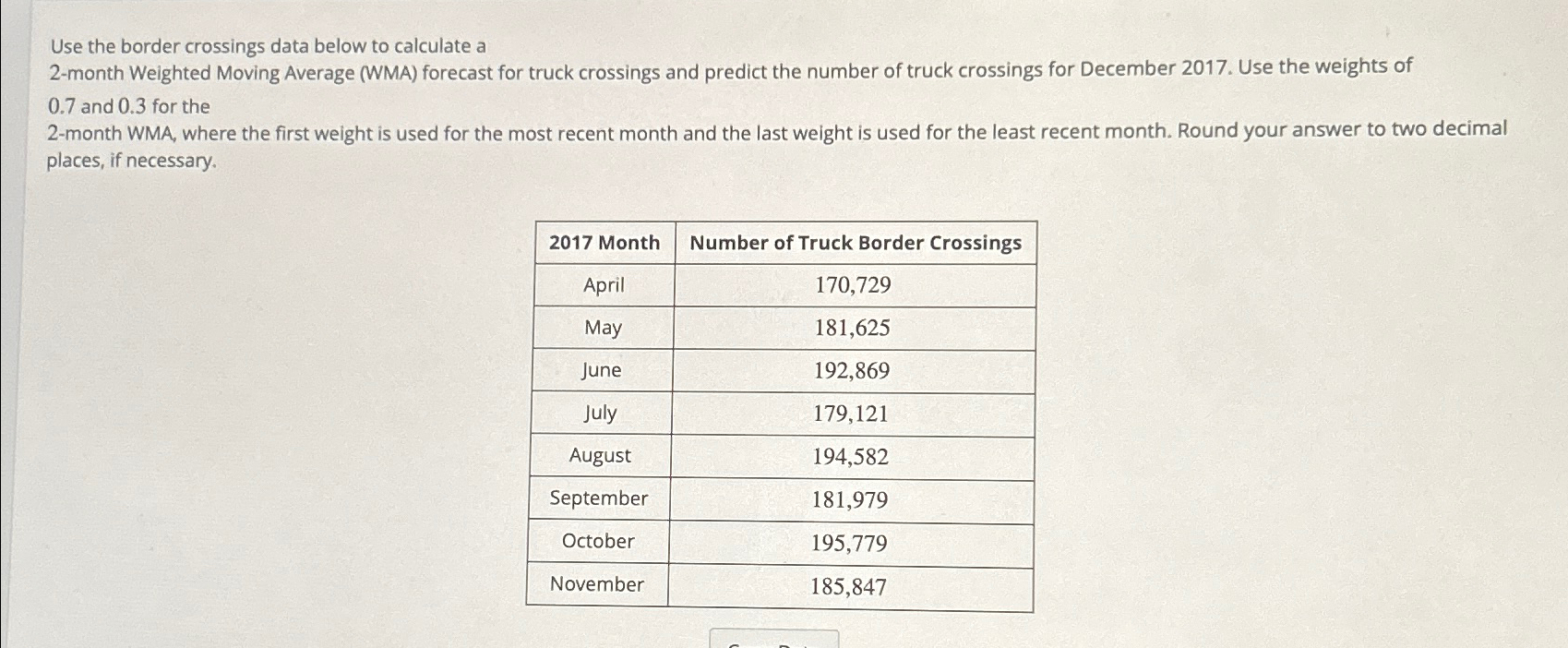 Solved Use the border crossings data below to calculate | Chegg.com