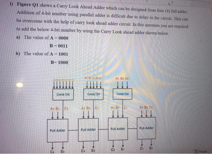 Solved 1) Figure Q1 shows a Carry Look Ahead Adder which can | Chegg.com