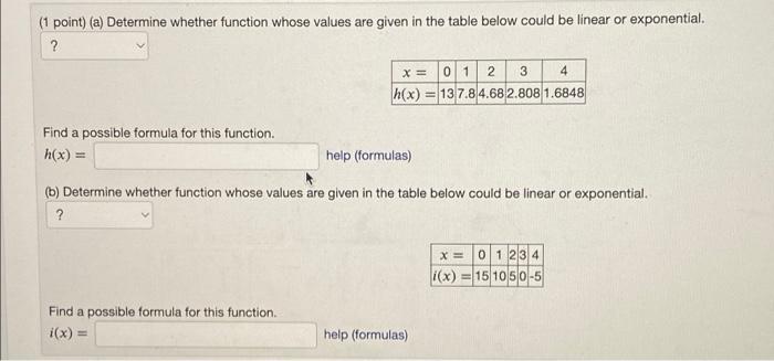 Solved (1 point) (a) Determine whether function whose values | Chegg.com