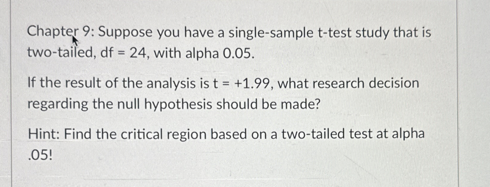 Solved Chapter 9: Suppose you have a single-sample t-test | Chegg.com