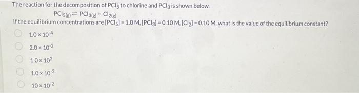 Solved The reaction for the decomposition of PCl5 to | Chegg.com