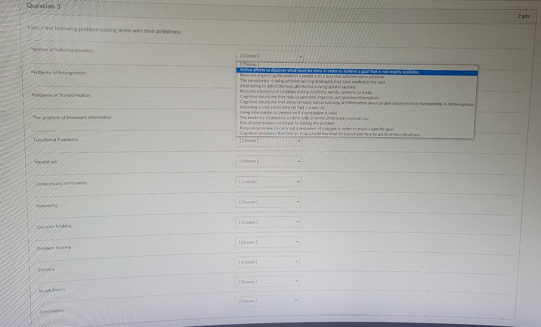 Solved Question 3 Match the following problem solving terms | Chegg.com