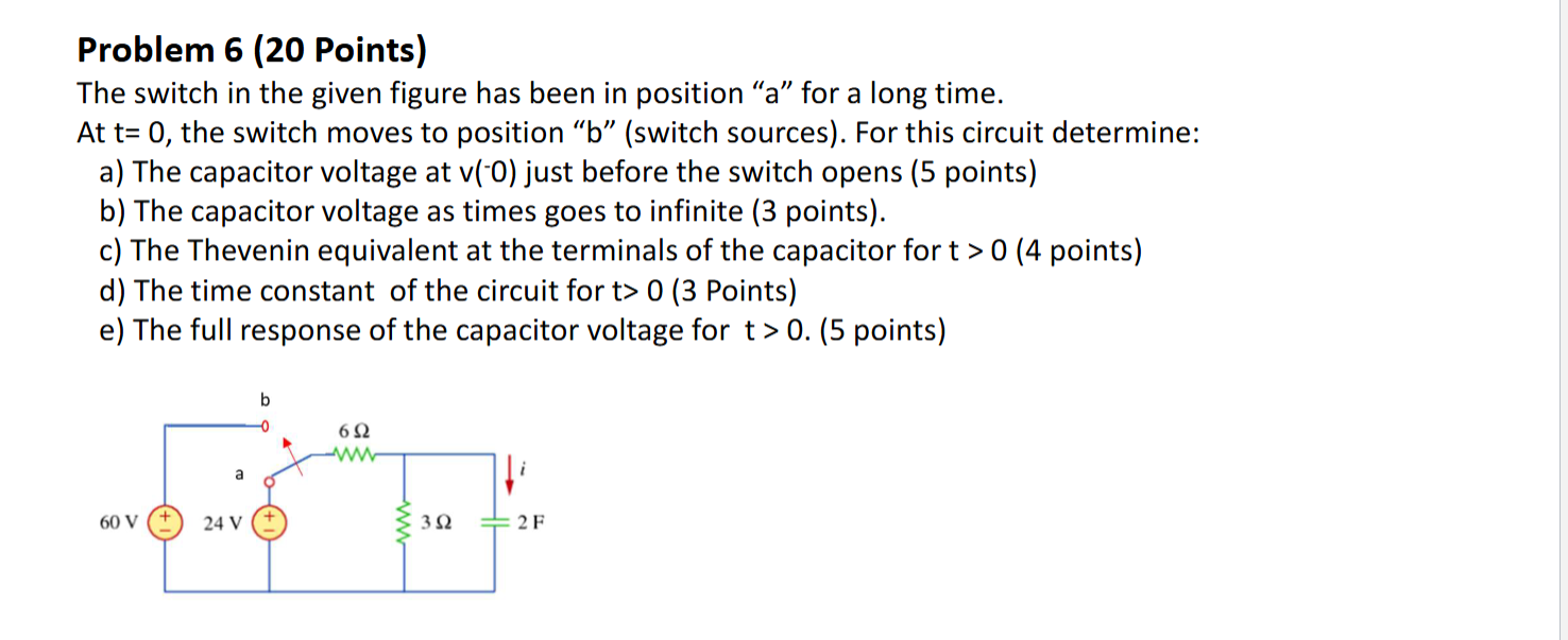 Solved Problem 6 (20 ﻿Points)The switch in ﻿the given figure | Chegg.com