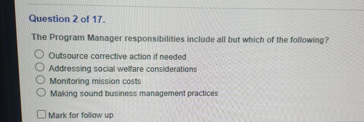 Solved Question 2 ﻿of 17.The Program Manager | Chegg.com