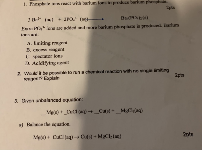 Solved 1. Phosphate ions react with barium ions to produce | Chegg.com
