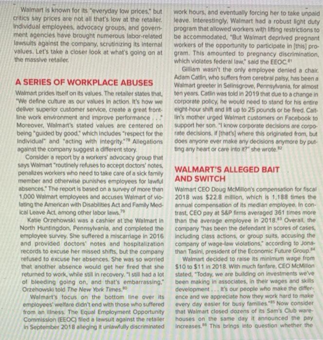 Solved Problem Solving Application Case Walmarts Values