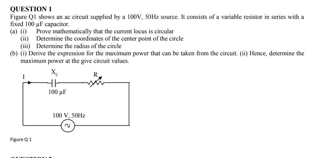 QUESTION 1 Figure Q1 shows an ac circuit supplied by | Chegg.com