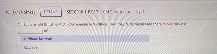Solved 10. (-/1 Points) DETAILS SERCP10 1.P.017. 0/4 | Chegg.com Solved 10. (-/1 Points) DETAILS SERCP10 1.P.017. 0/4 | Chegg.com