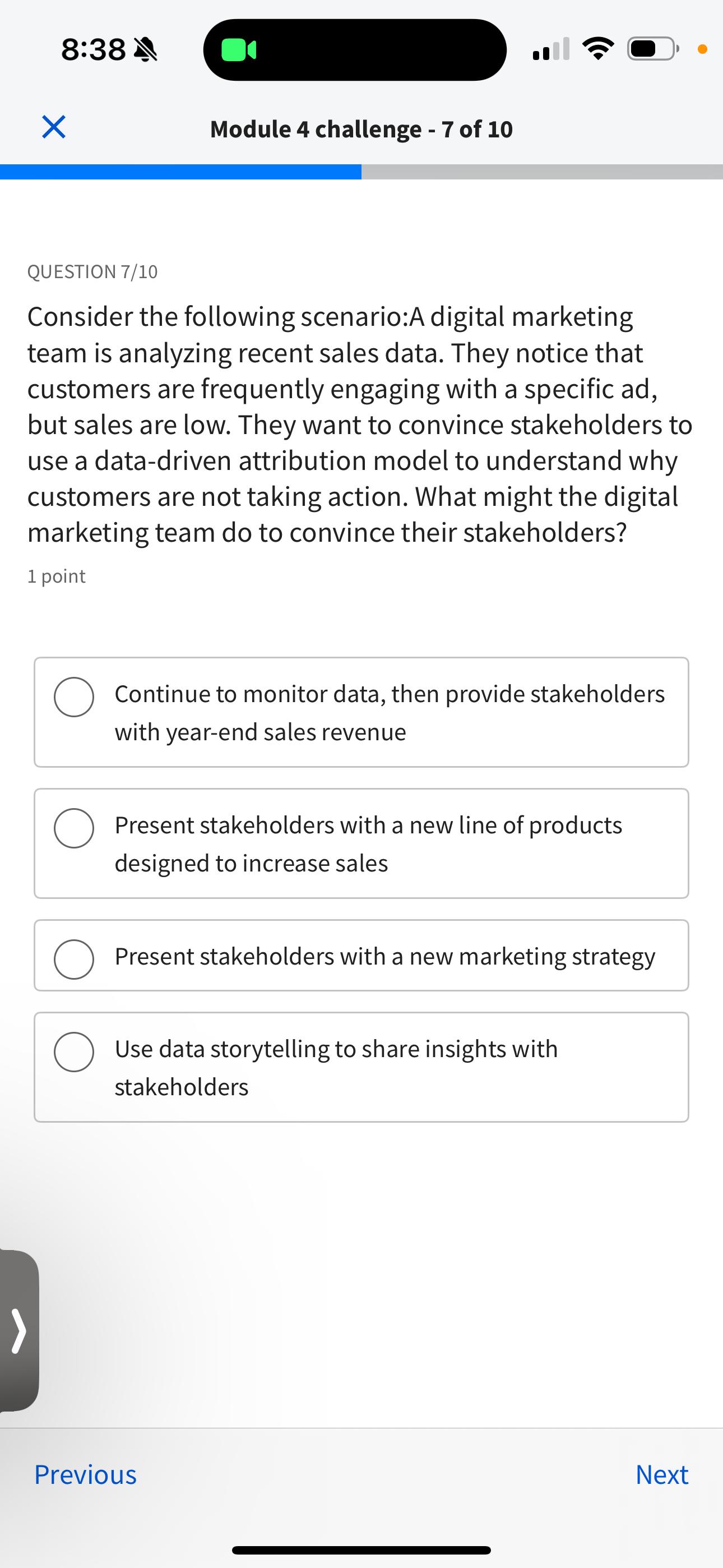Solved 8:38 1)Module 4 ﻿challenge - 7 ﻿of 10QUESTION | Chegg.com