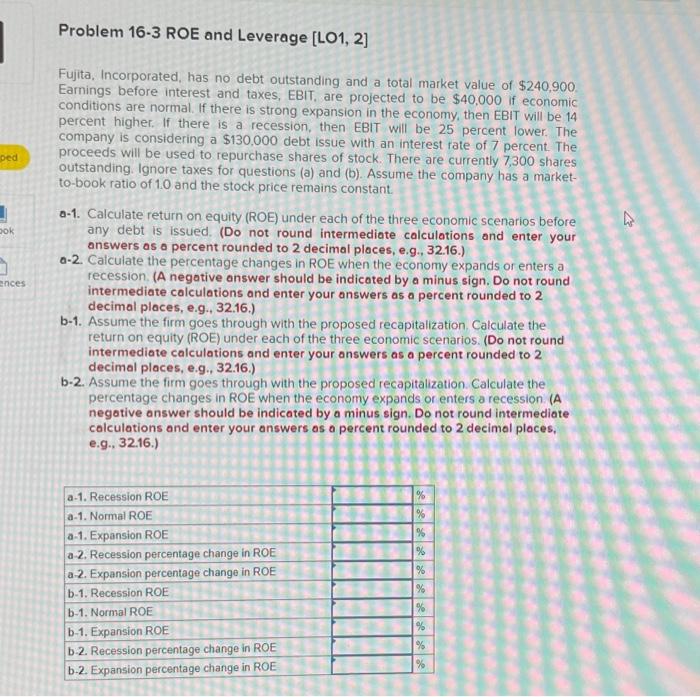 Solved wped J Dok 5 ences Problem 16-3 ROE and Leverage | Chegg.com