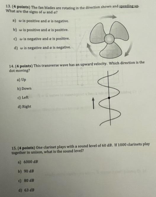 Solved 13. (4 points) The fan blades are rotating in the | Chegg.com