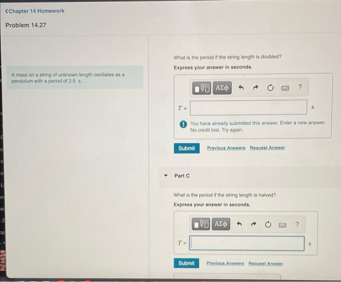 Solved What is the period if the string length is doubled? | Chegg.com