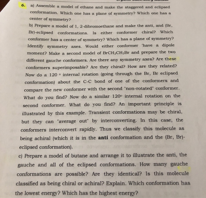 Solved 6. a) Assemble a model of ethane and make the | Chegg.com