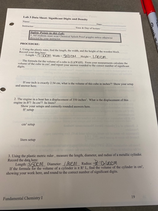 Solved Lab 3 Data Sheet: Significant Digits and Density Name | Chegg.com