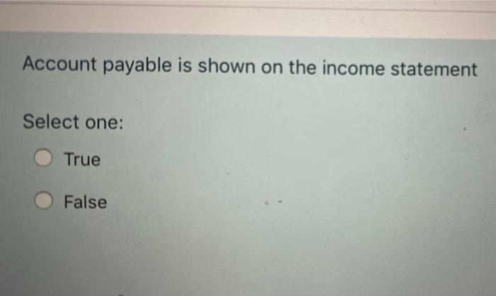 Solved Account payable is shown on the income statement | Chegg.com