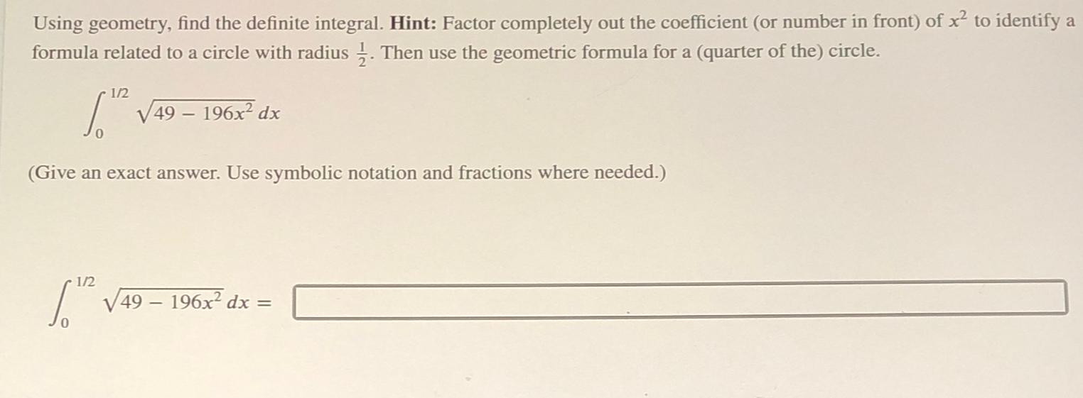Solved Using geometry, find the definite integral. Hint: | Chegg.com Solved Using geometry, find the definite integral. Hint: | Chegg.com