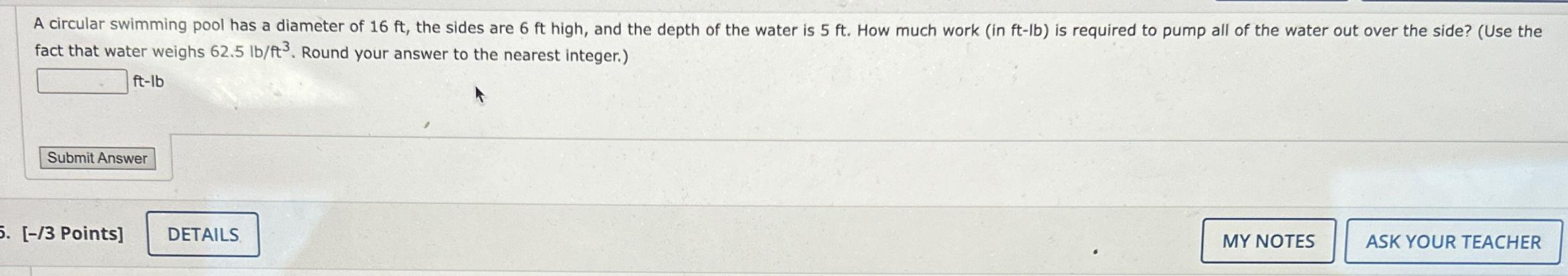 Solved A circular swimming pool has a diameter of 16ft, ﻿the | Chegg.com