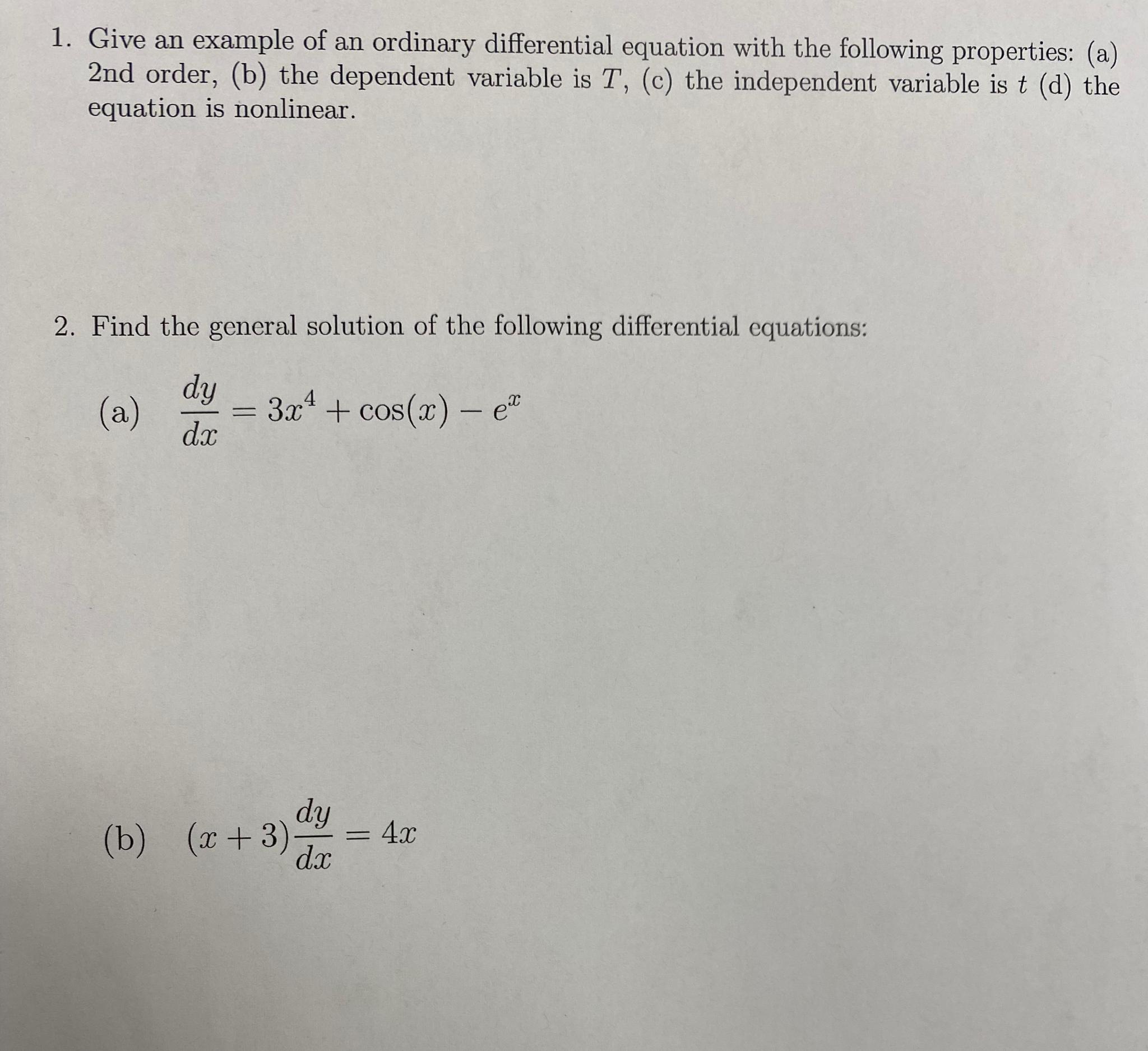 Solved Give an example of an ordinary differential equation | Chegg.com