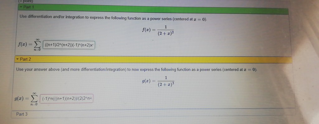 Solved (point) - Part 1 Use differentiation and/or | Chegg.com