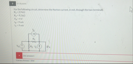 Solved 9030 ﻿pointsFor the following circuit, determine the | Chegg.com