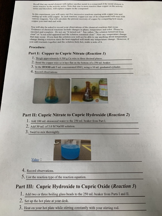 Solved CHEM 1411 Reactions of Copper Lab Objectives: 1. To | Chegg.com
