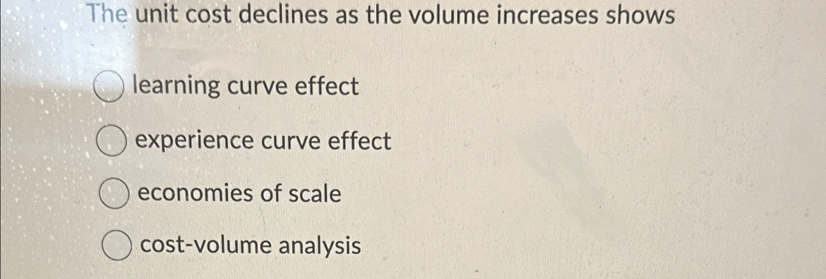 Solved The unit cost declines as the volume increases | Chegg.com