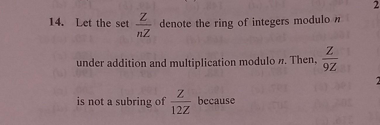Solved 2 14. Let the set Z denote the ring of integers | Chegg.com