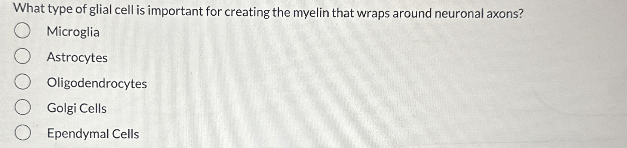 Solved What type of glial cell is important for creating the | Chegg.com