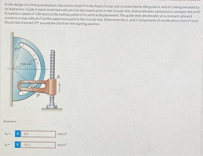 Solved In the design of a timing mechanism the motion of pin | Chegg.com