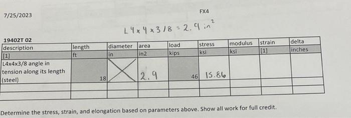 Solved 7/25/2023 19402T 02 description [1] L4x4x3/8 angle in | Chegg.com