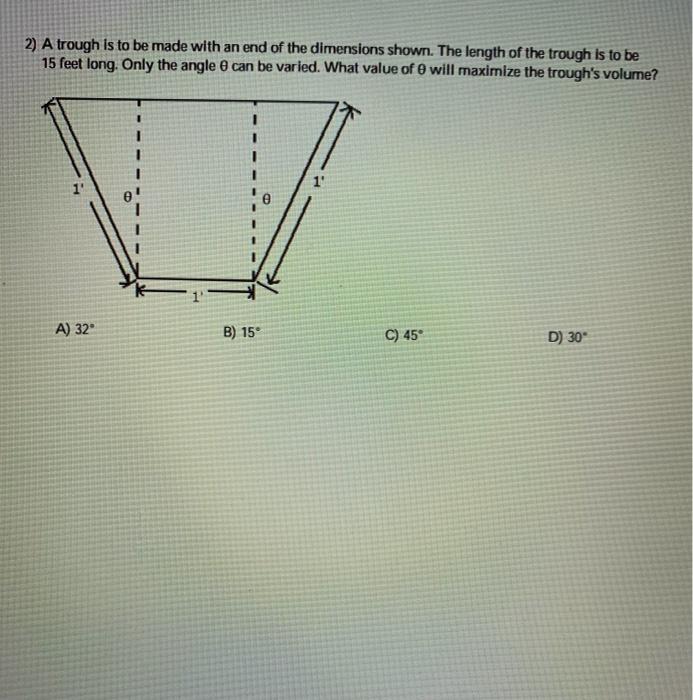 Solved 2) A trough is to be made with an end of the | Chegg.com