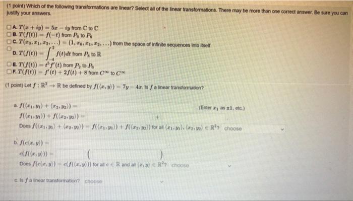 Solved (1 point) Which of the following transformations are | Chegg.com