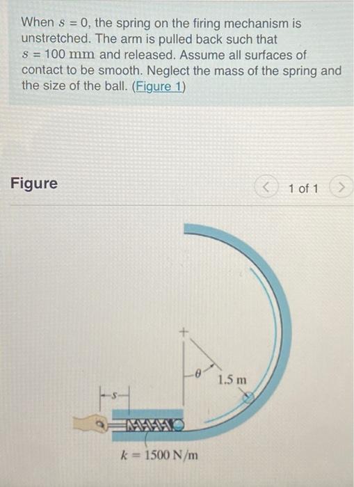 Solved When s=0, the spring on the firing mechanism is | Chegg.com