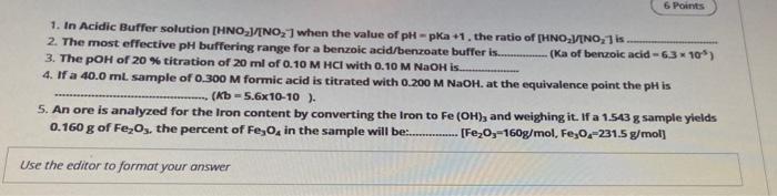 Solved 6 Points 1. In Acidic Buffer solution [HNO VINO, 1 | Chegg.com