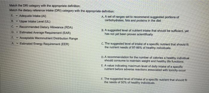 Solved Match the DRI category with the appropriate | Chegg.com