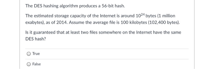 Solved The DES hashing algorithm produces a 56-bit hash. The | Chegg.com