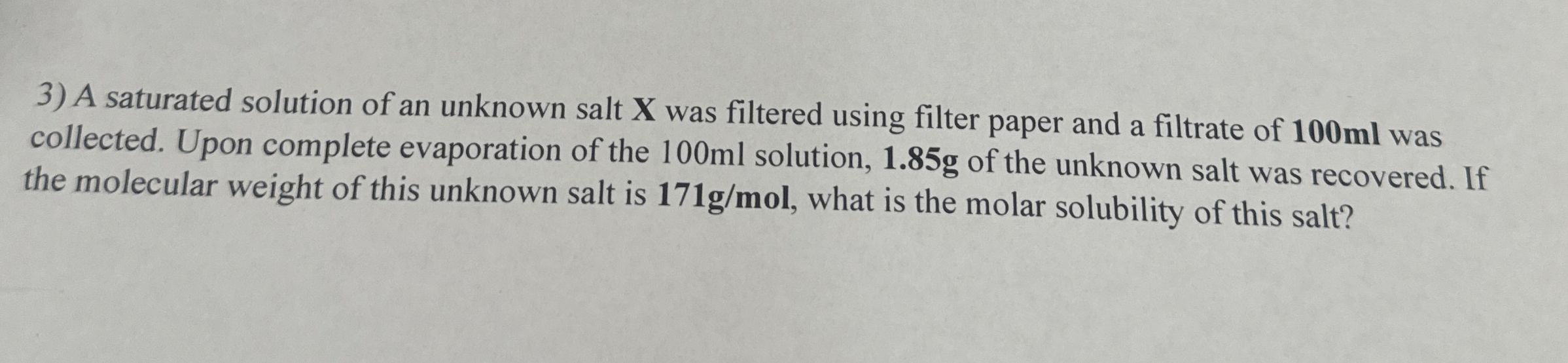 Solved A saturated solution of an unknown salt x ﻿was | Chegg.com