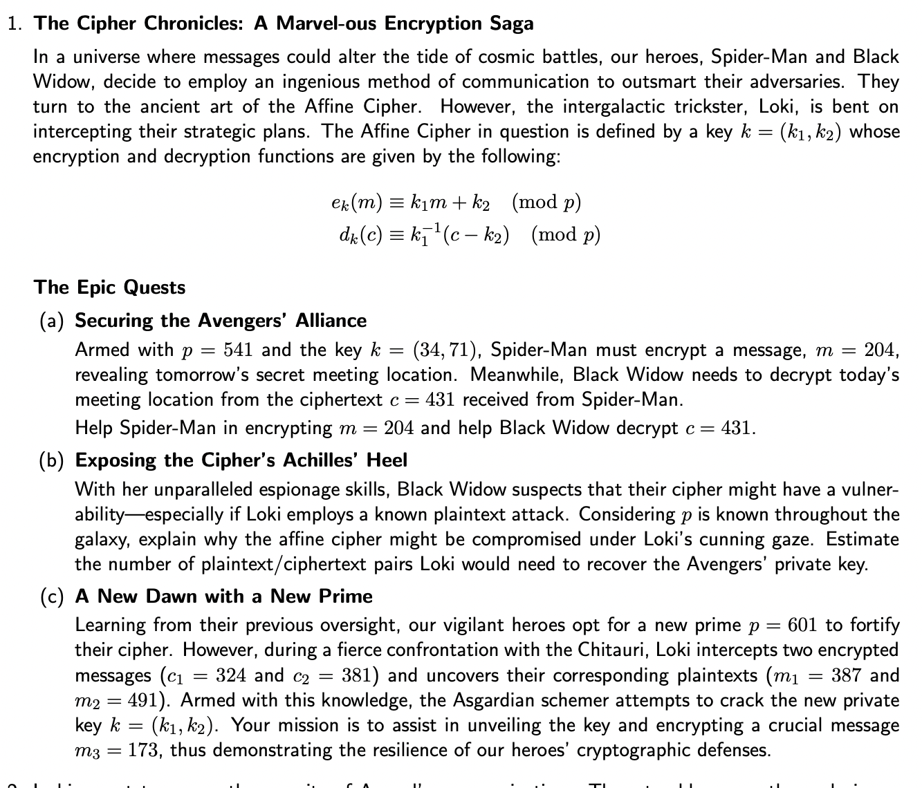 Solved The Cipher Chronicles: A Marvel-ous Encryption SagaIn | Chegg.com