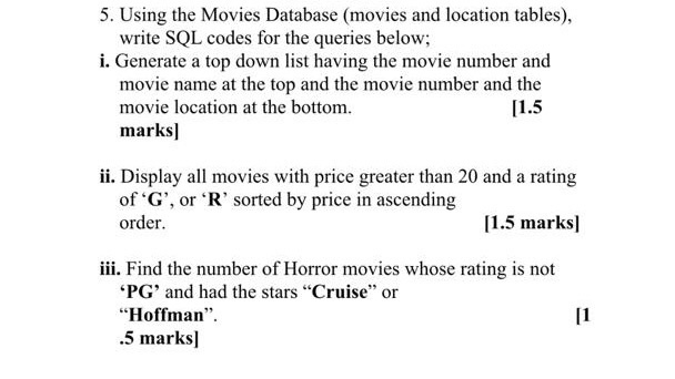Solved 5. Using the Movies Database (movies and location | Chegg.com