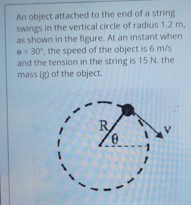 Solved An object attached to the end of a string swings in | Chegg.com