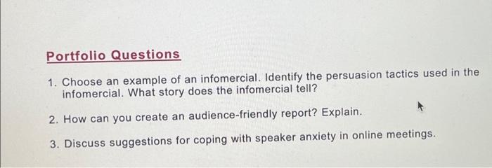 Solved 1. Choose an example of an infomercial. Identify the | Chegg.com