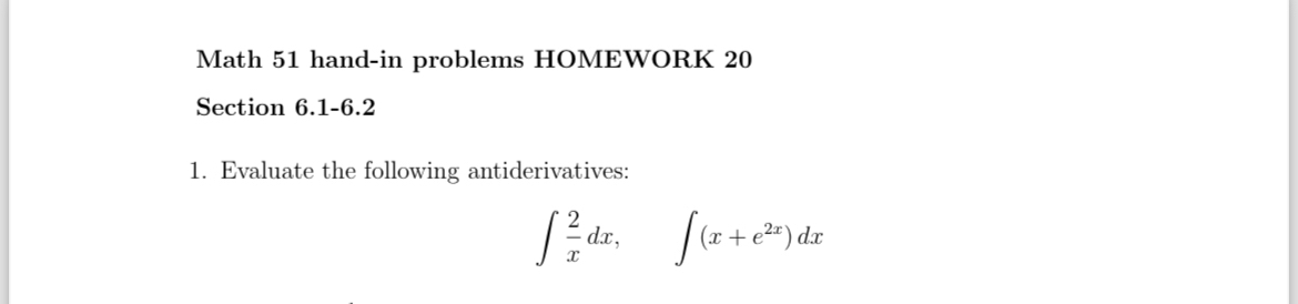 Solved Math 51 ﻿hand-in problems HOMEWORK 20Section | Chegg.com