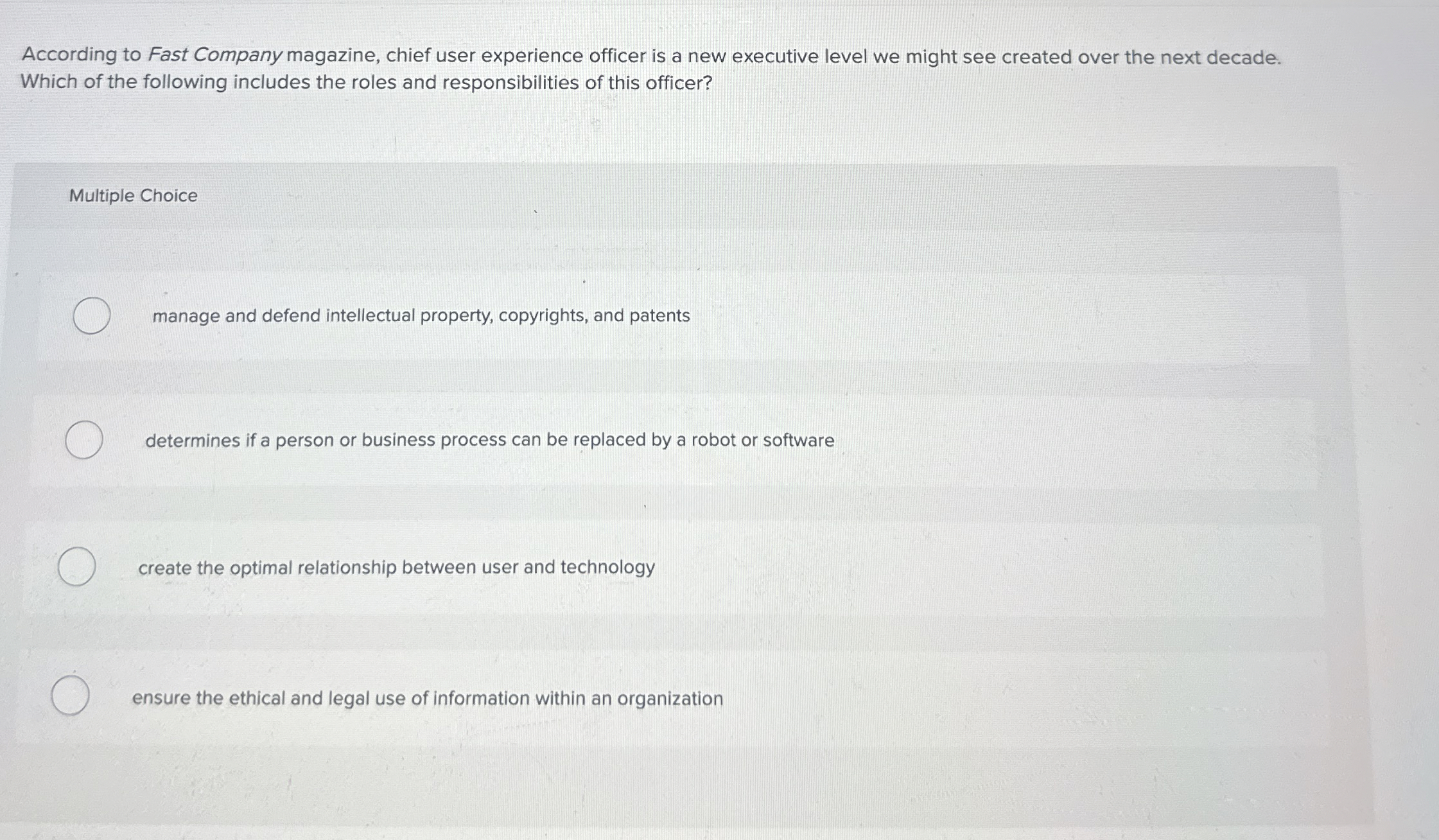 Solved According to Fast Company magazine, chief user | Chegg.com