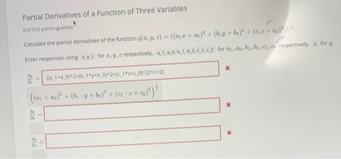 Solved Partial Derivatives of a Function of Three Variables | Chegg.com
