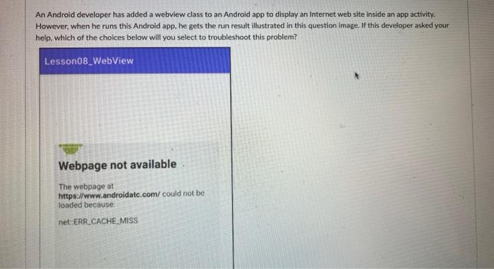 Solved An Android Developer Has Added A Webview Class To An 