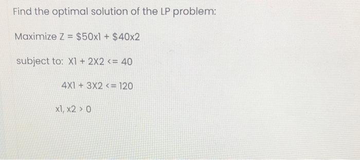 Solved Find the optimal solution of the LP problem: Maximize | Chegg.com