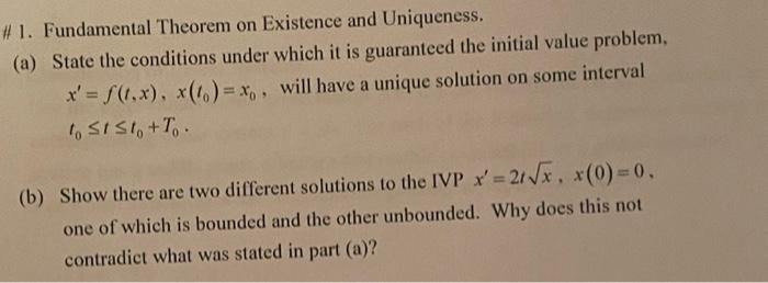 Solved 4 1. Fundamental Theorem on Existence and Uniqueness. | Chegg.com