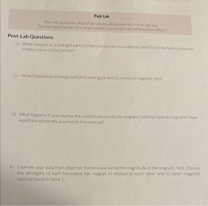 Solved Post-Lab Post-lab questions should be individually | Chegg.com