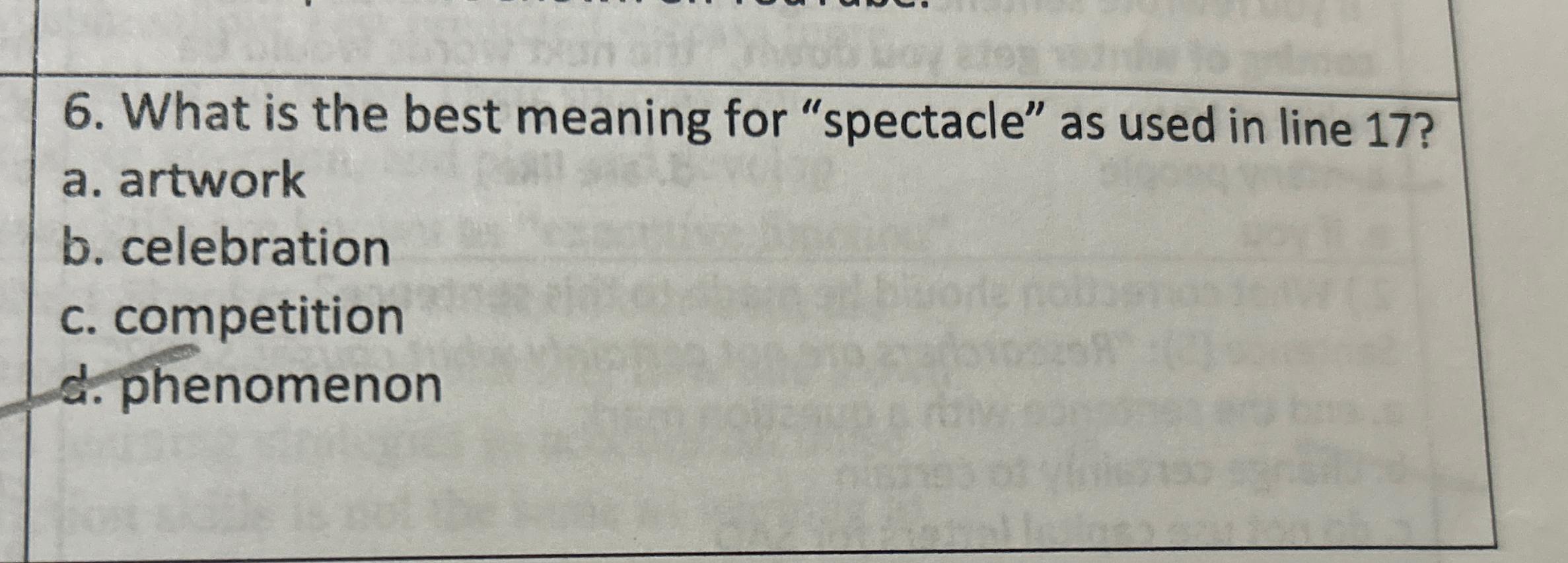 Solved What is the best meaning for "spectacle" as used in | Chegg.com